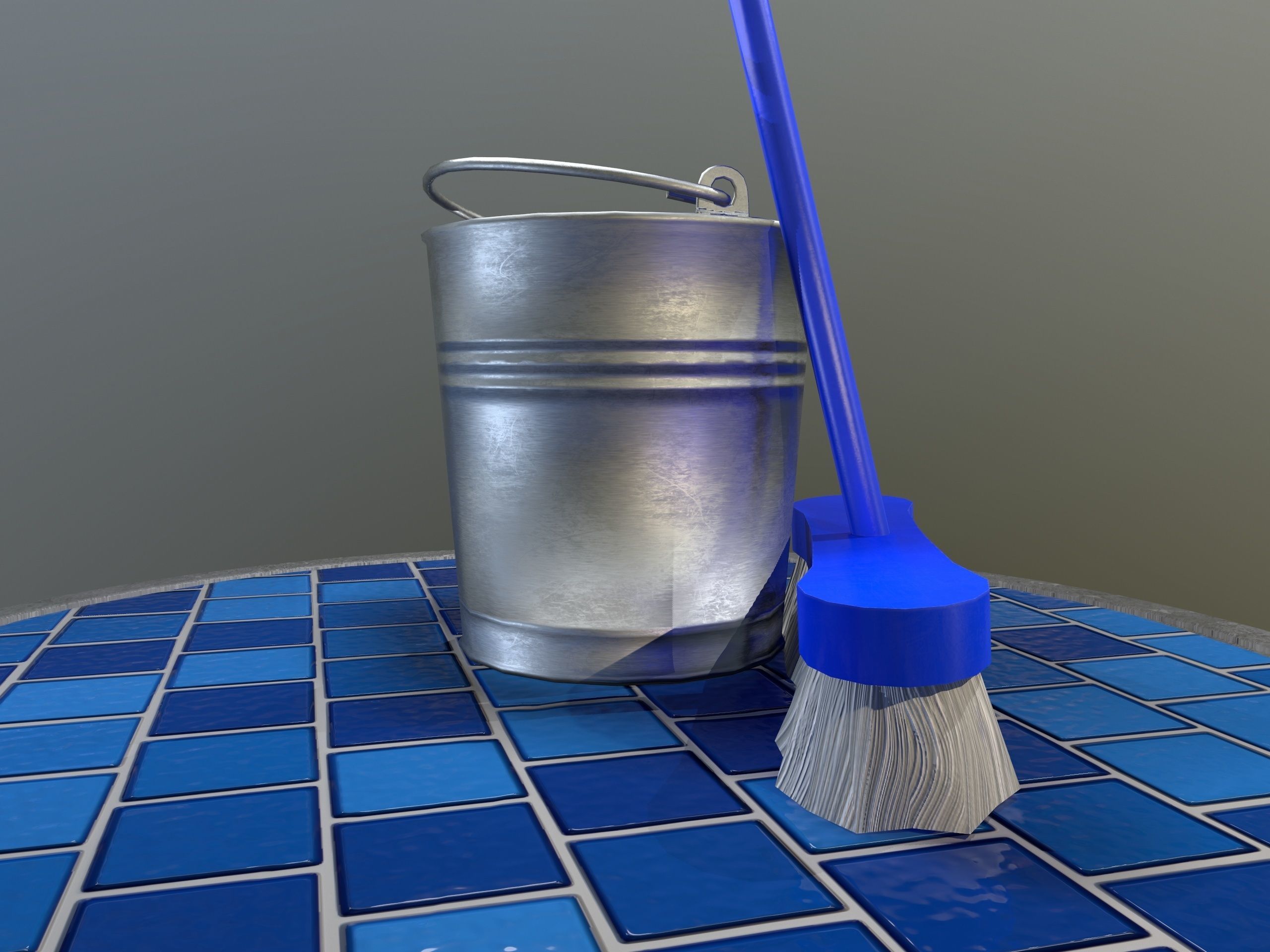 3D model Broom Brush and Bucket Pack VR / AR / low-poly | CGTrader