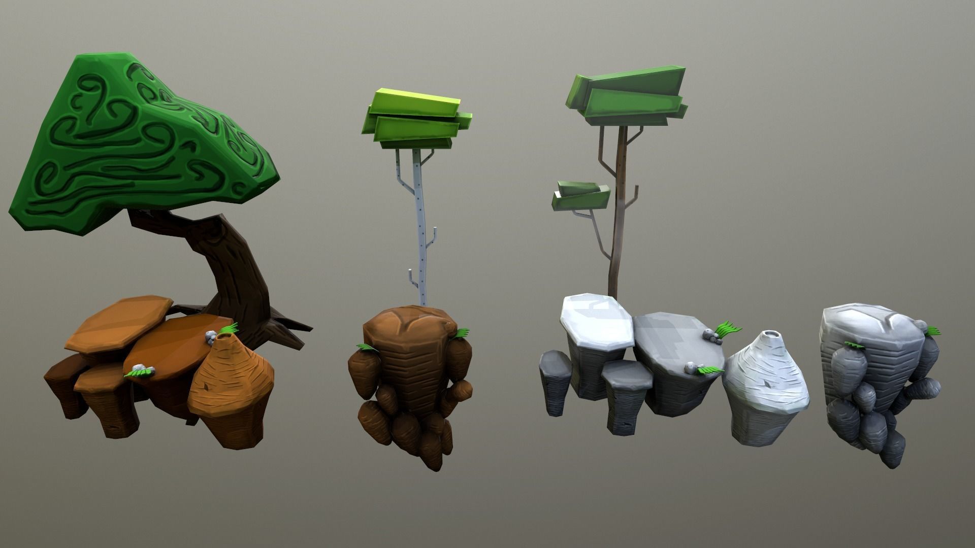 3D model Stylized Modular Trees and Rocks VR / AR / low-poly | CGTrader