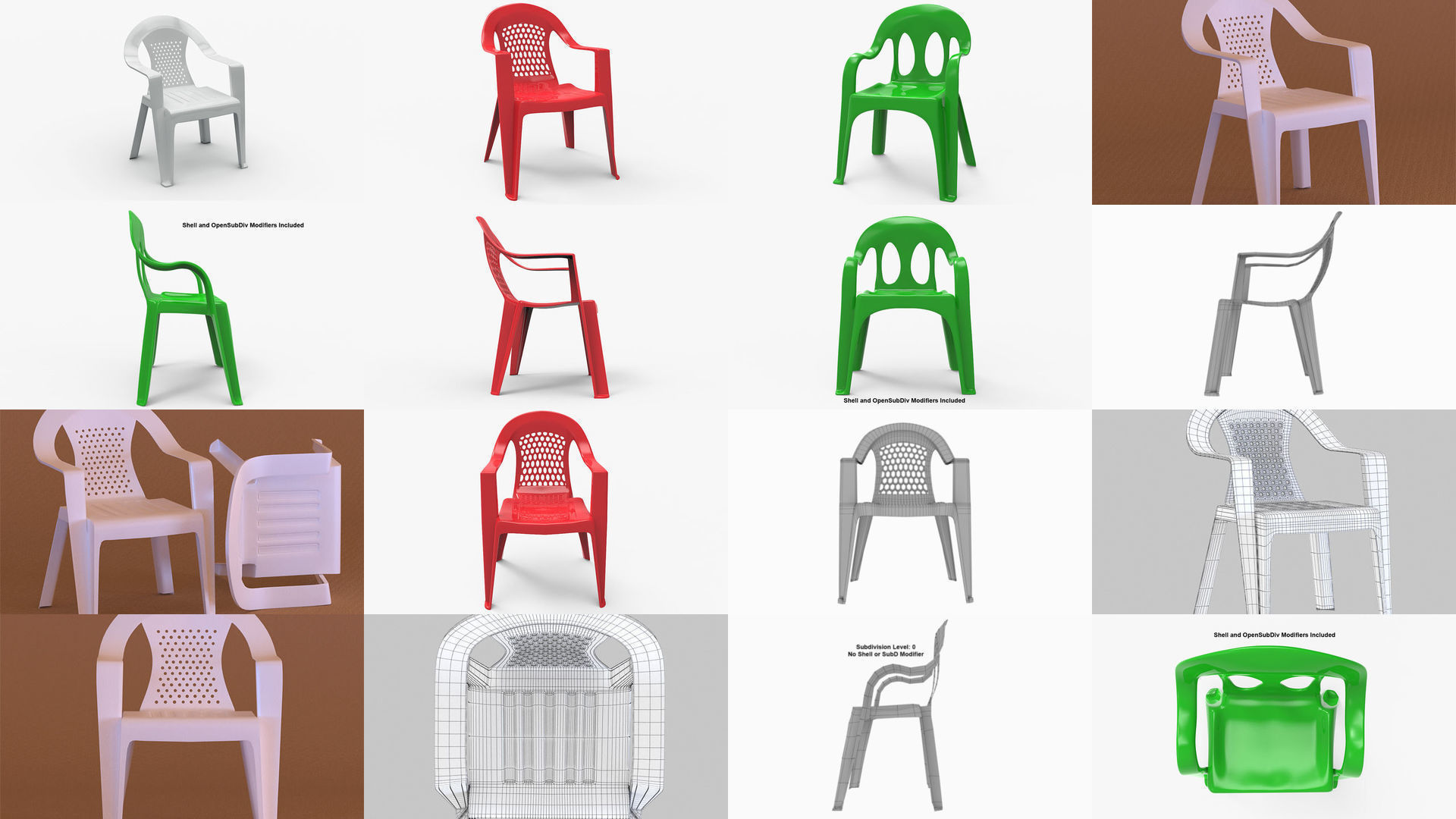 3D Model Collection Plastic Chairs - 3 Types VR / AR / low-poly | CGTrader