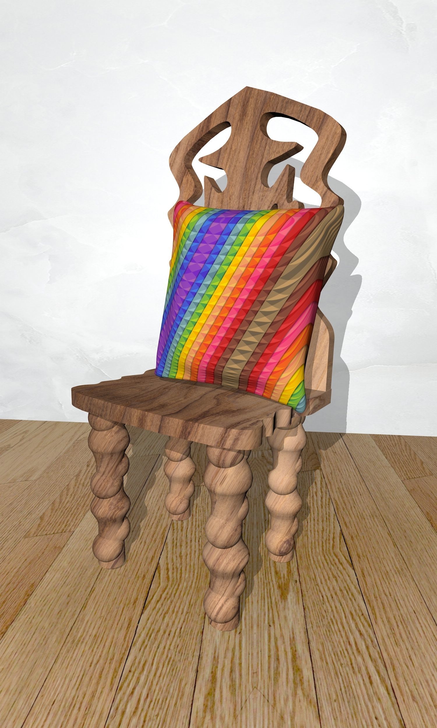 Stylized Wooden Chair with Colorful Back Pillow 3D model | CGTrader