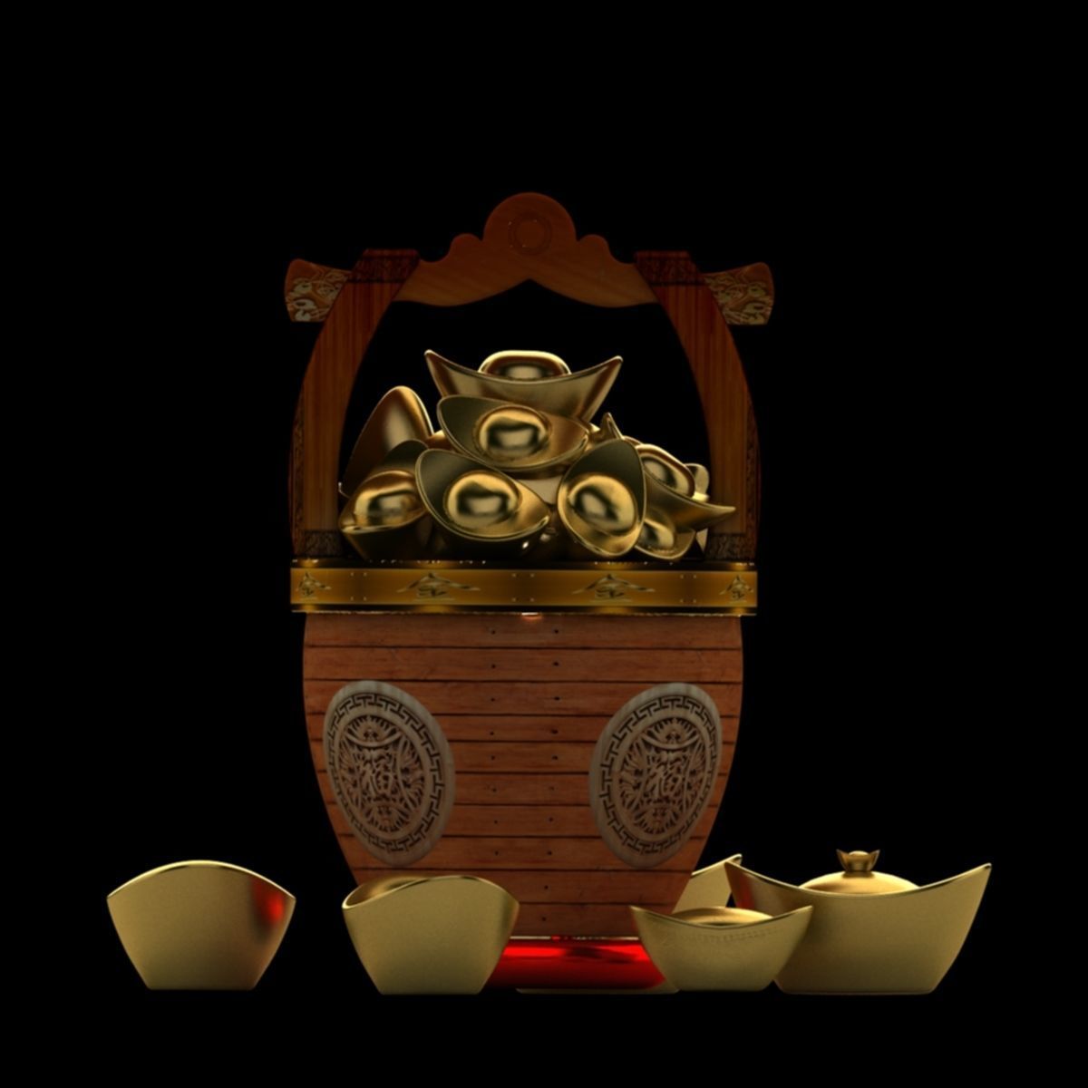 Chinese gold ingot bucket 3D model | CGTrader