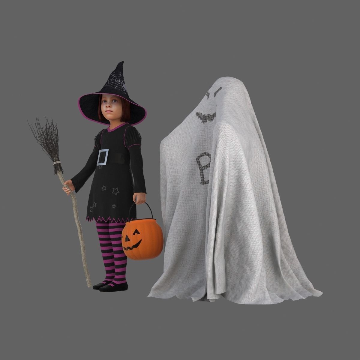 Kids in Halloween costumes 3D model | CGTrader