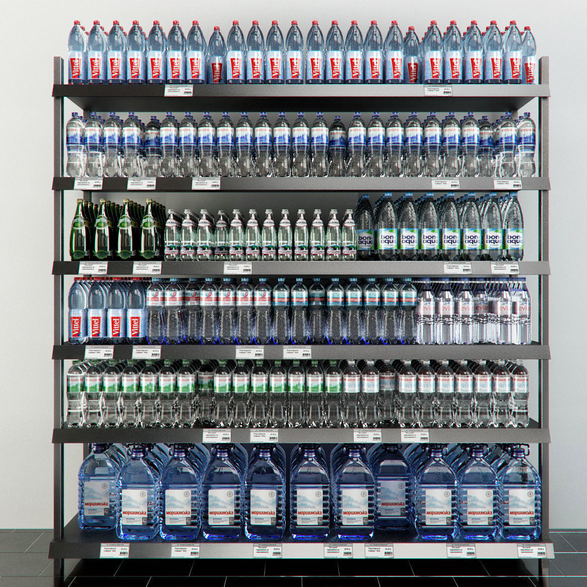 Rack with mineral water 3D model | CGTrader