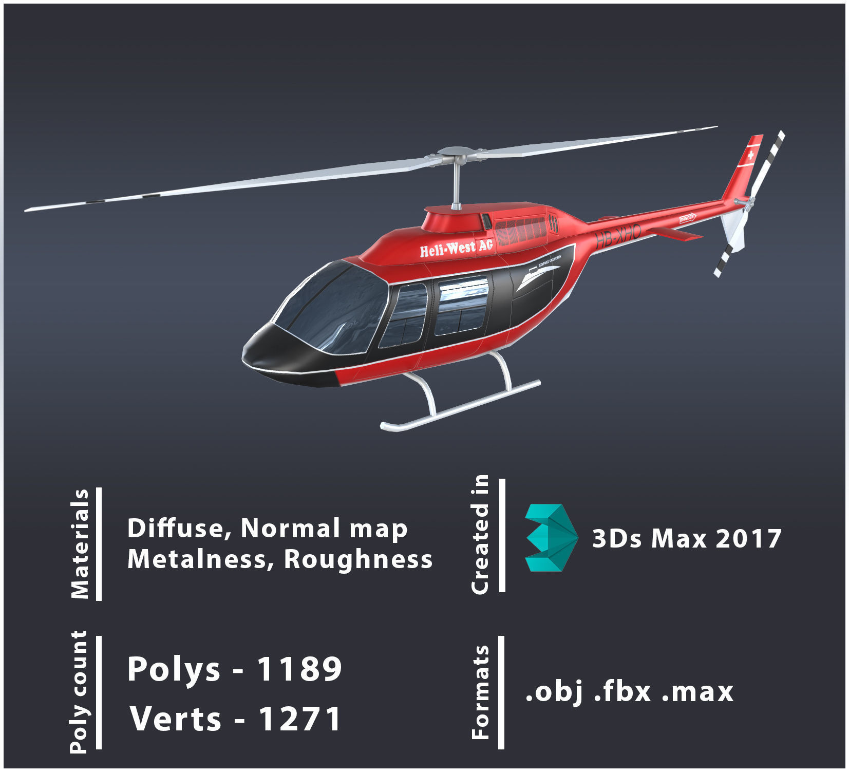 3D model Helicopter Bell 206 VR / AR / low-poly | CGTrader