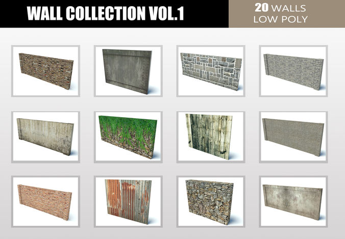 3D model Wall Collection stone VR / AR / low-poly | CGTrader