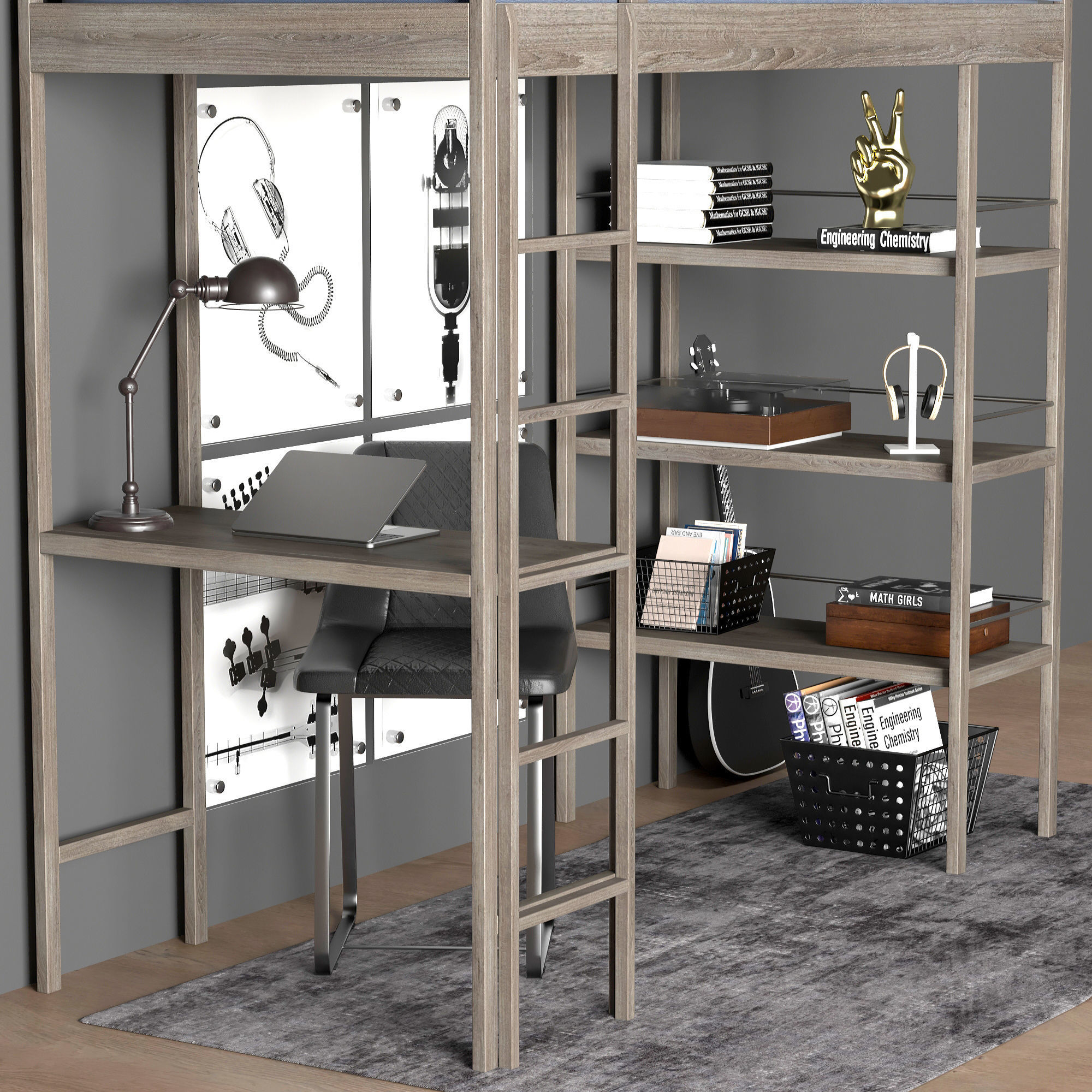 KIERAN STUDY LOFT BED 3D model | CGTrader