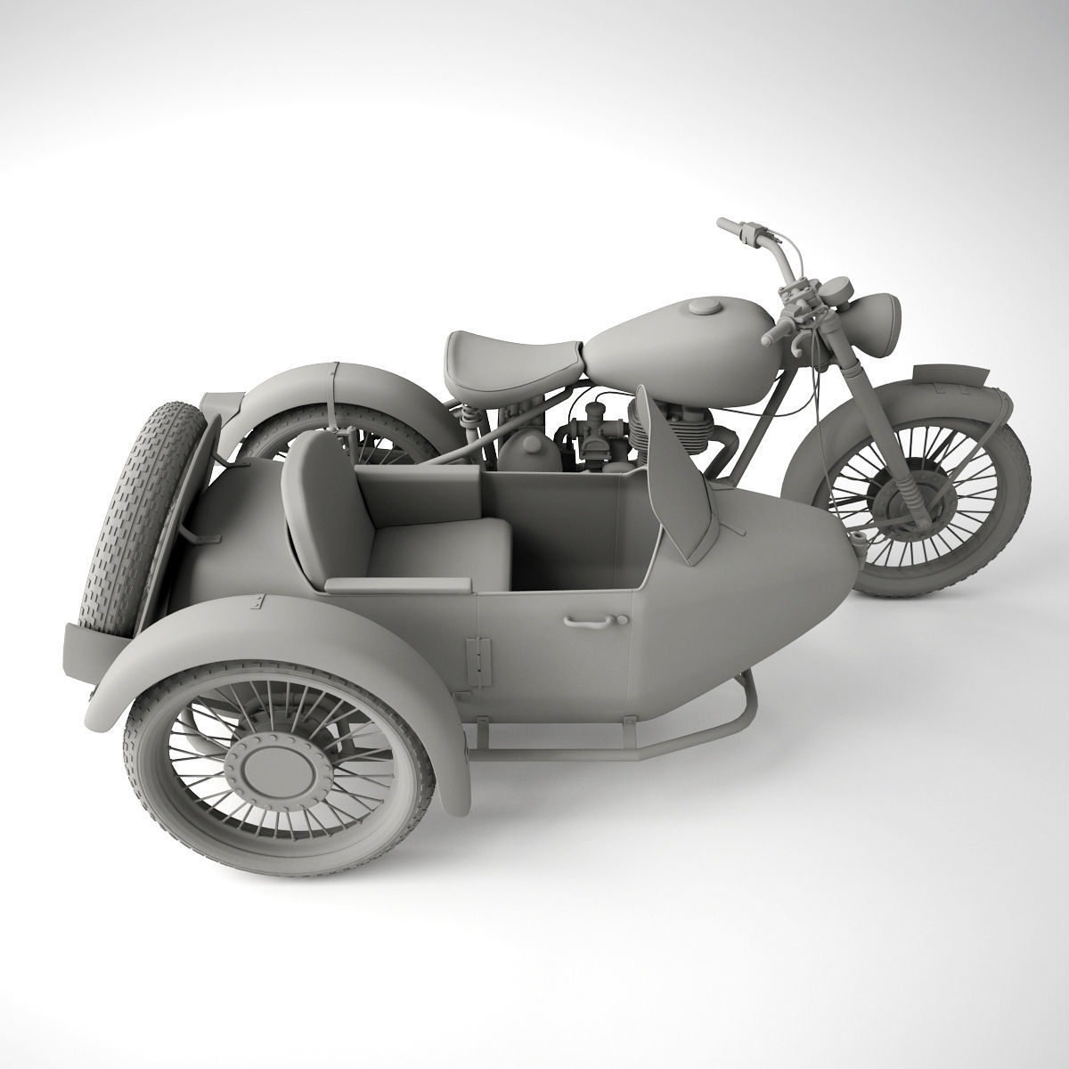 BSA Motorbike with sidecar 3D model | CGTrader