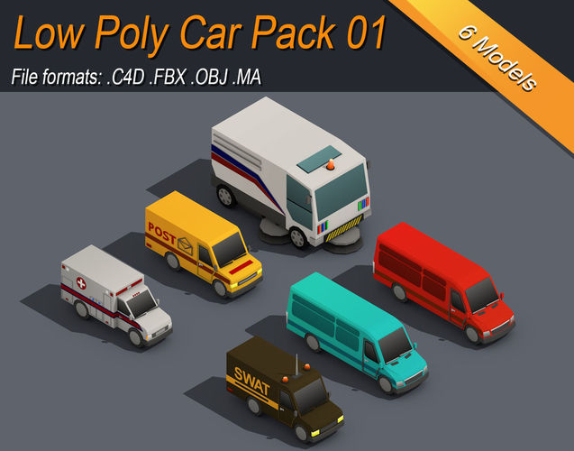 3D model Low Poly Car Pack 01 Isometric VR / AR / low-poly | CGTrader