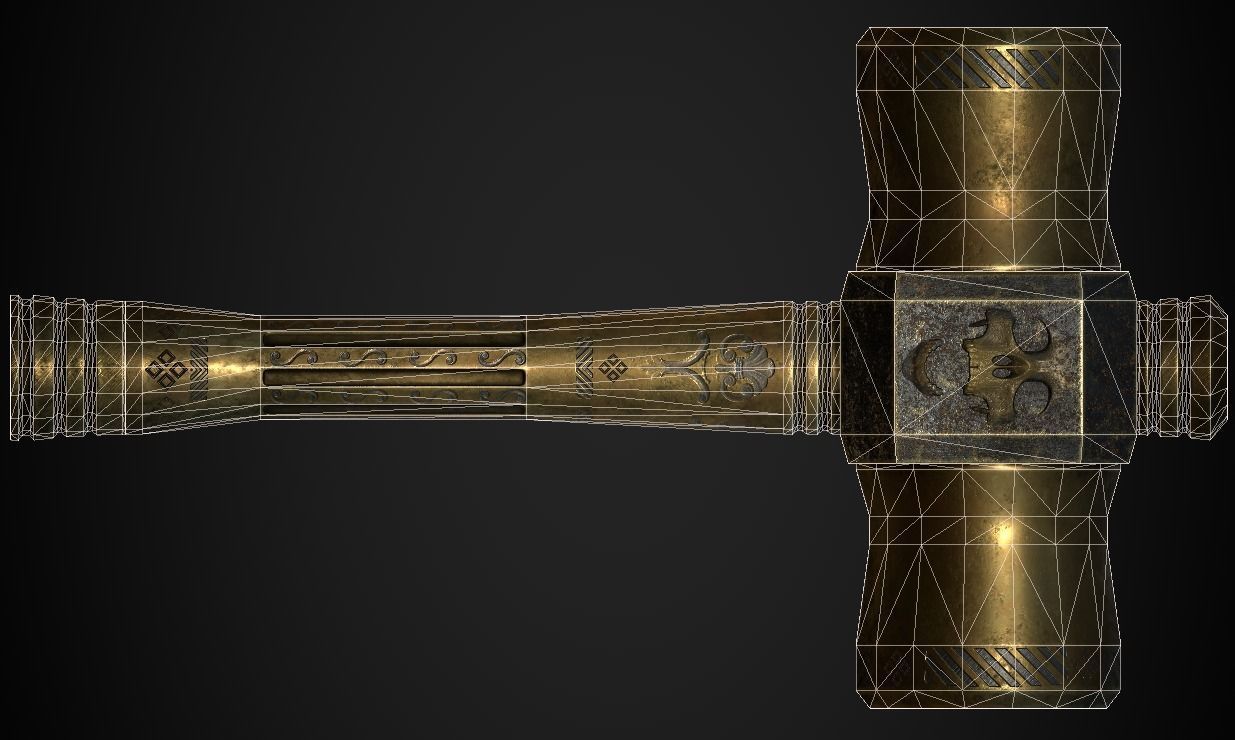 3D model Medieval Golden Battle Hammer VR / AR / low-poly | CGTrader