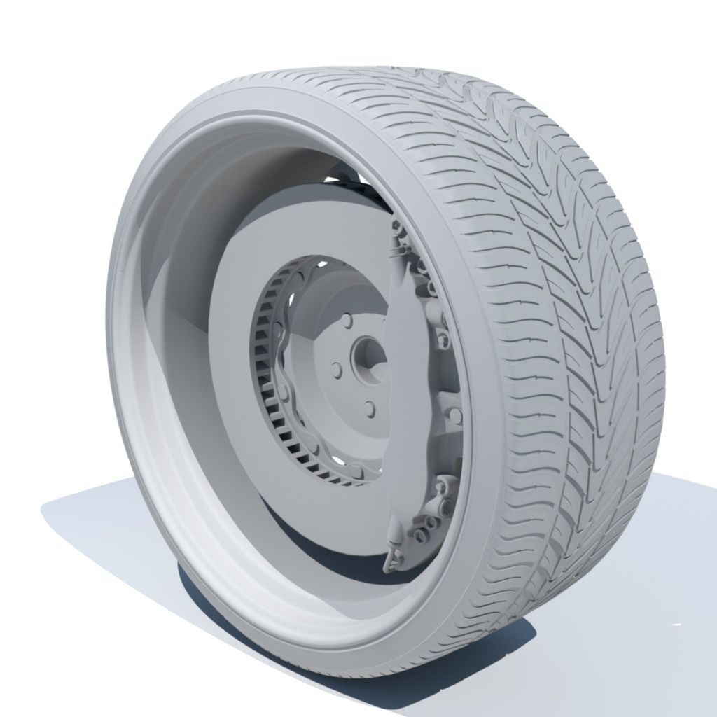3D model Car wheel disk tire brake caliper and brake disk VR / AR / low ...