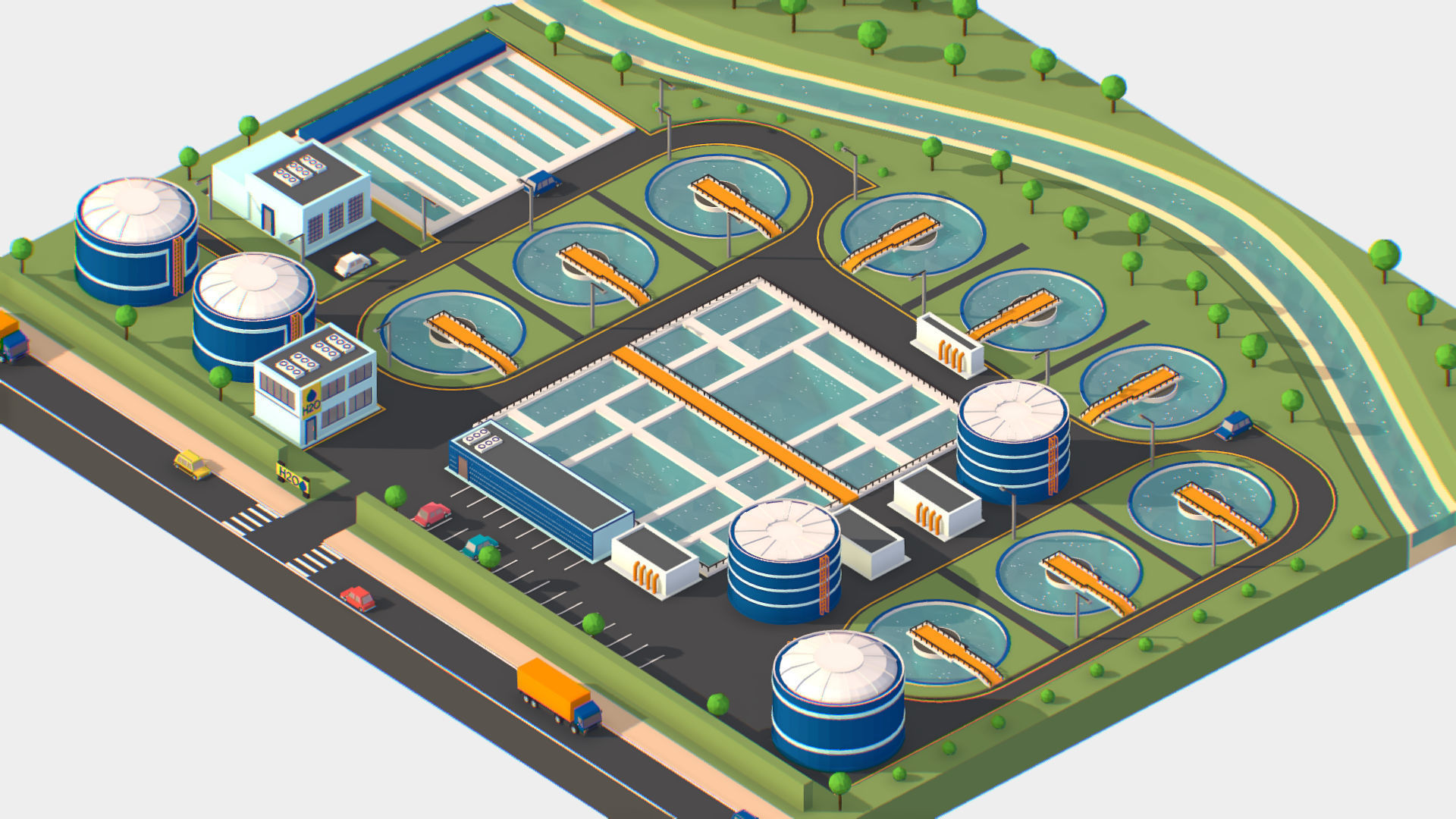 3D model Isometric Water Treatment Plant Large Size VR / AR / low-poly ...