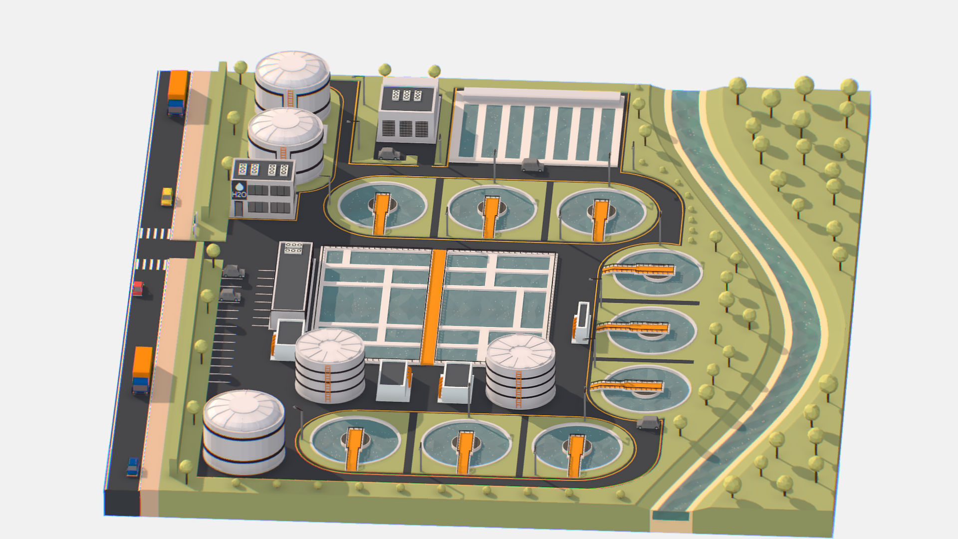 3D model Isometric Water Treatment Plant Large Platform VR / AR / low ...