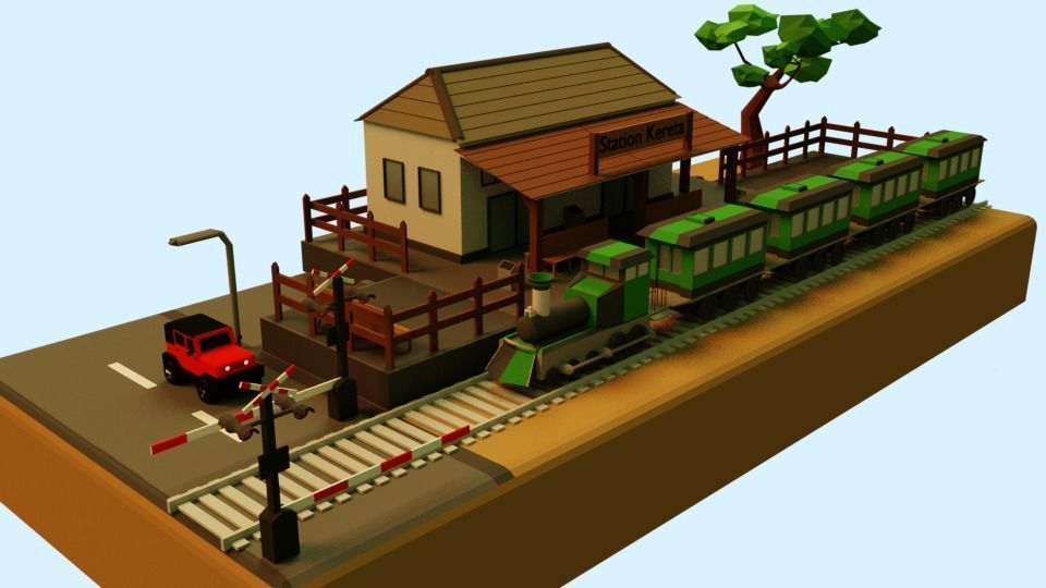 3D asset game-ready Train Station | CGTrader