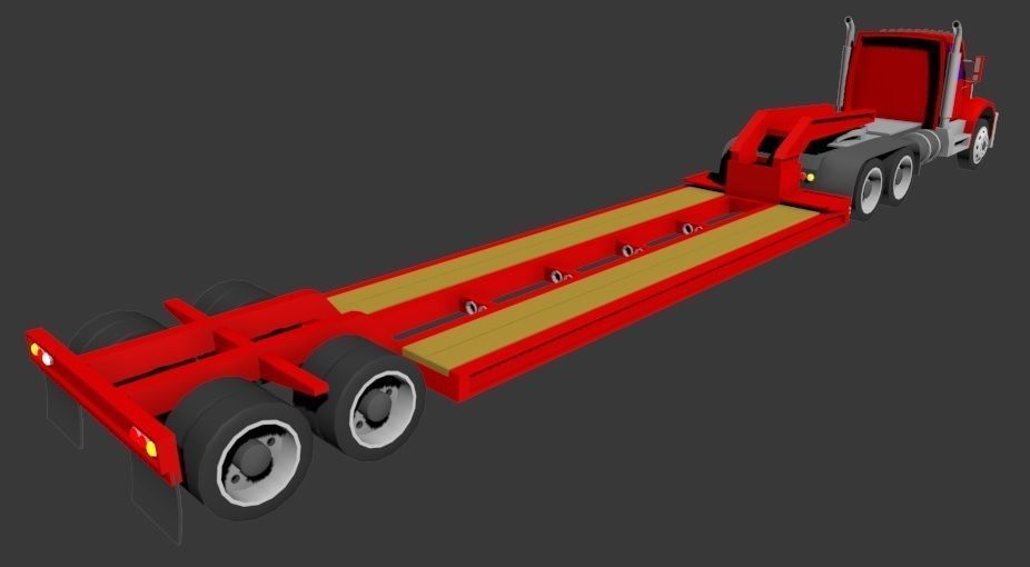 Low Poly Lowboy Trailer and Truck 3D model | CGTrader