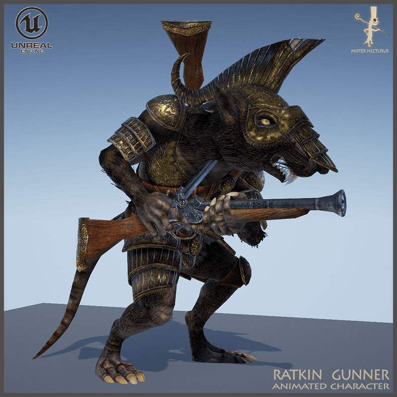 3D model Ratkin Armored Gunner Light Version VR / AR / low-poly rigged ...