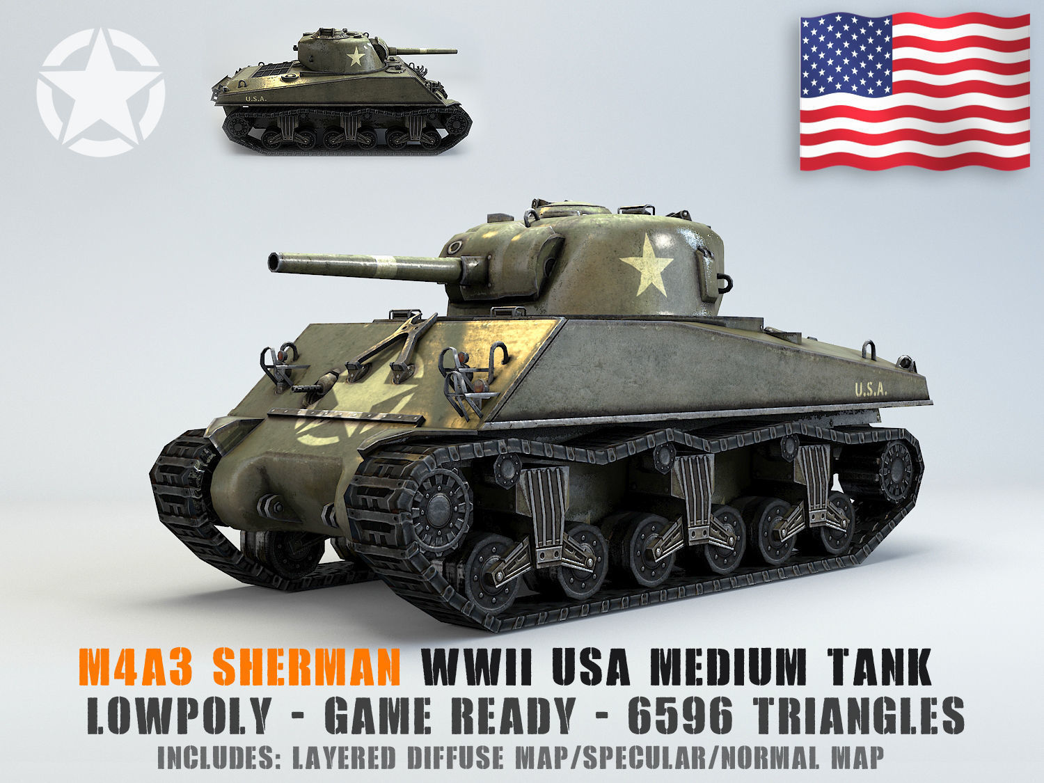 3D model Low Poly M4A3 Sherman Medium Tank VR / AR / low-poly | CGTrader