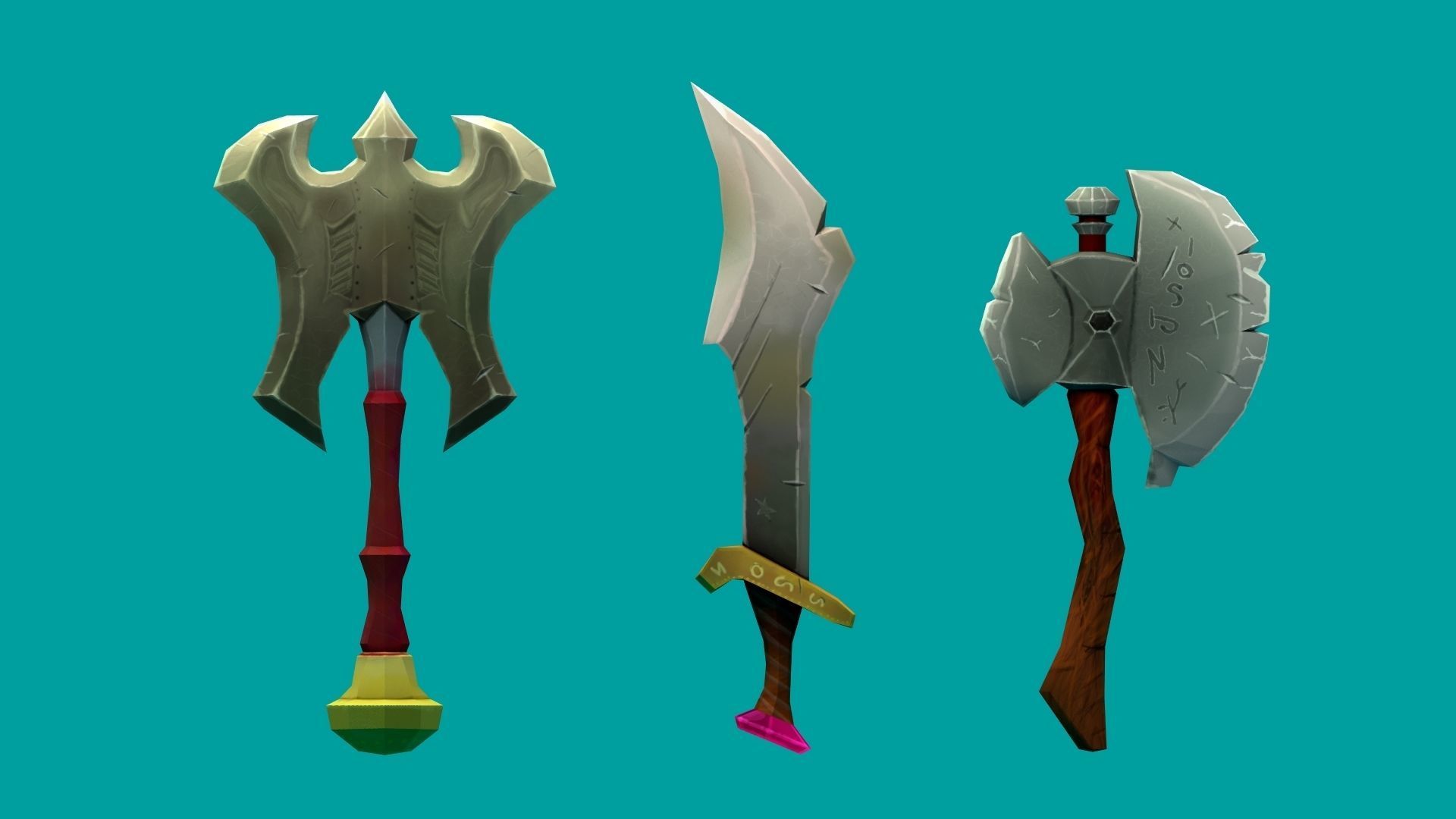 3D model hand painted stylised medieval weapons pack VR / AR / low-poly ...