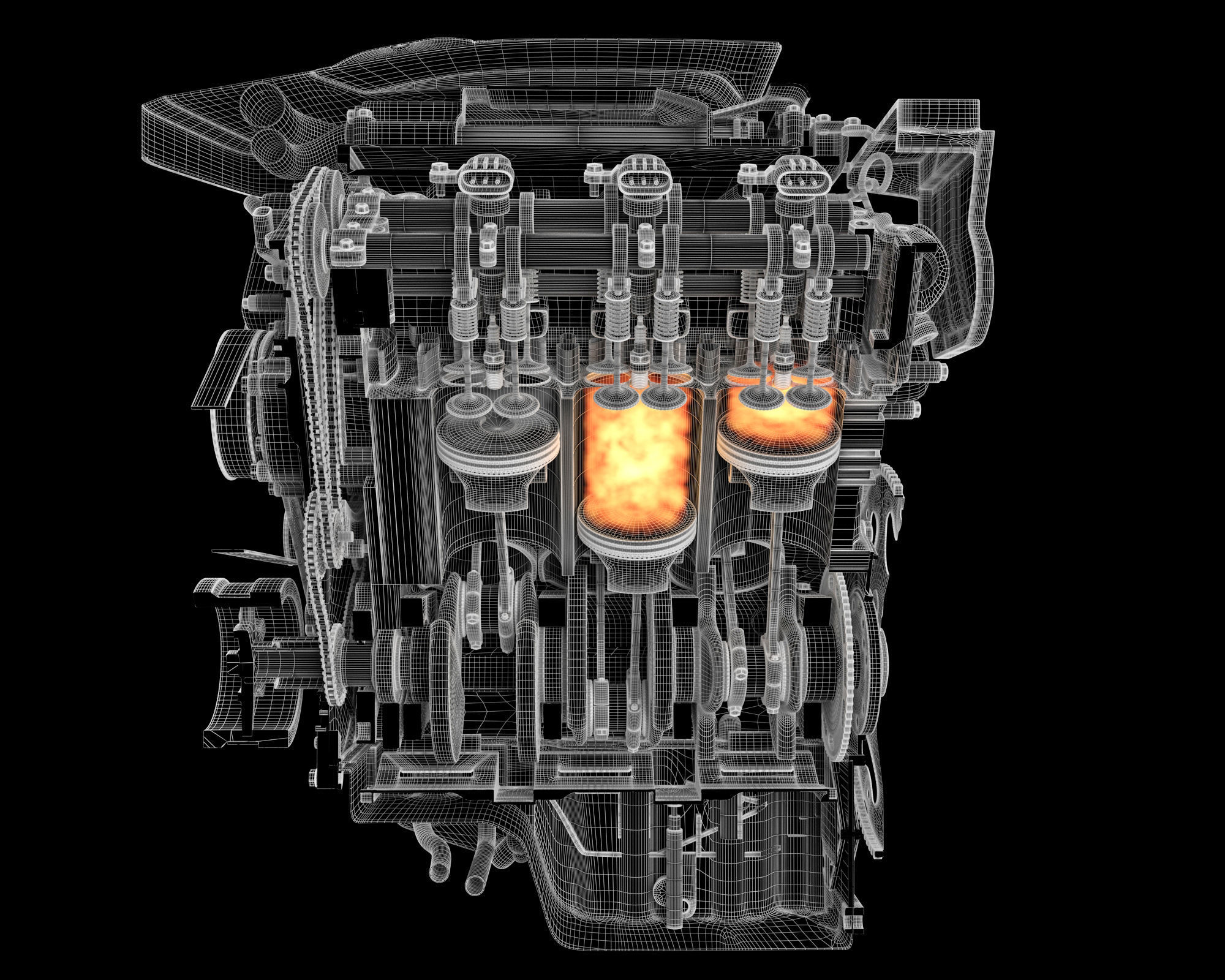 Animation Sectioned V6 Engine Ignition 3D model animated rigged | CGTrader