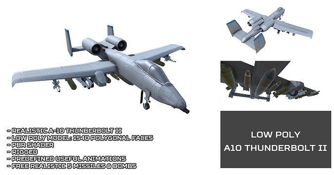 3D model Low Poly A10 Thunderbolt II VR / AR / low-poly rigged animated ...