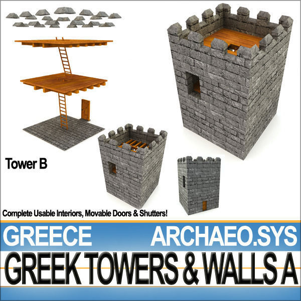 Ancient Greek City Walls Towers A 3D model | CGTrader