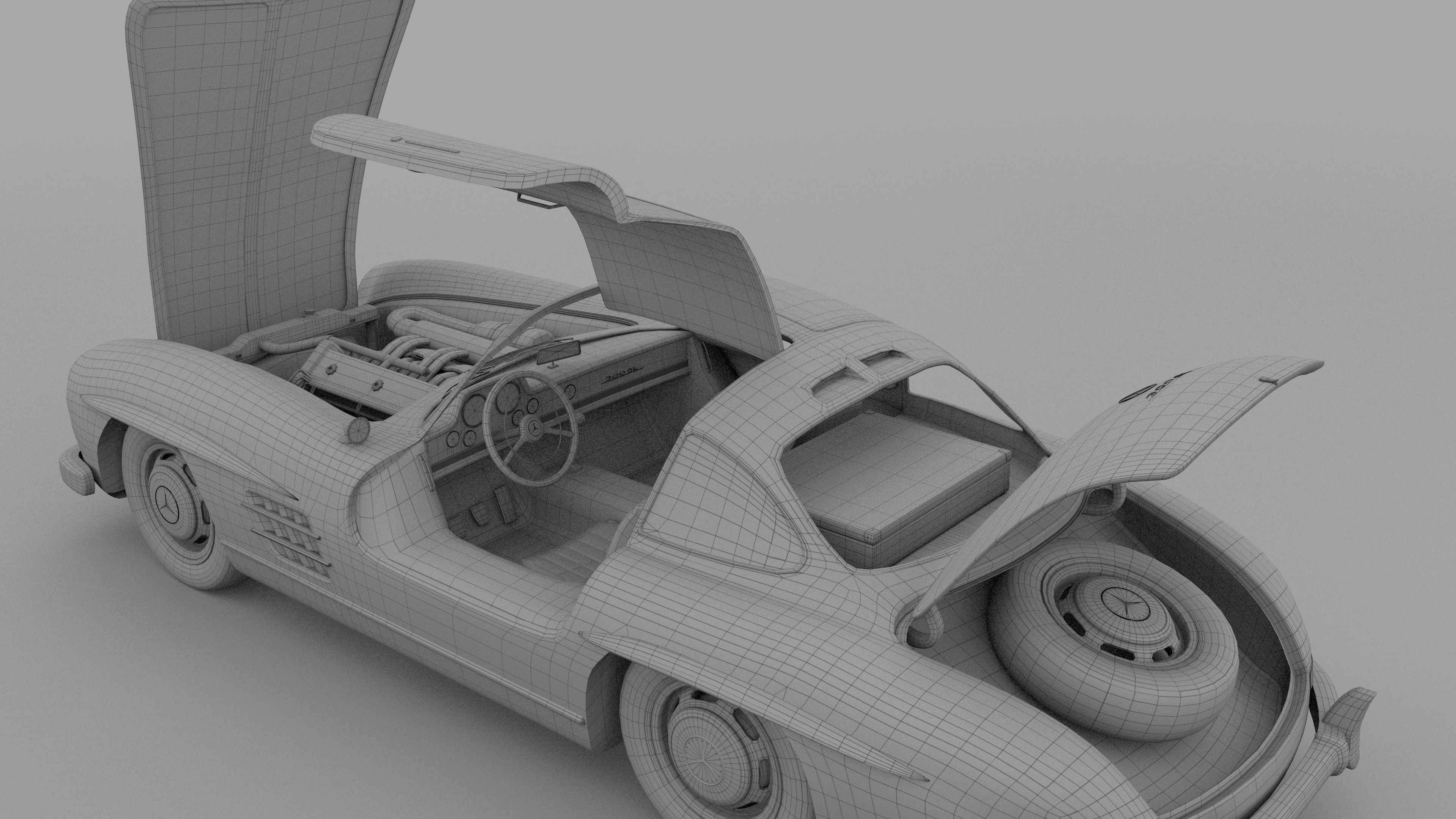 Fully Modelled Rigged Mercedes 300SL Gullwing 3D model rigged | CGTrader