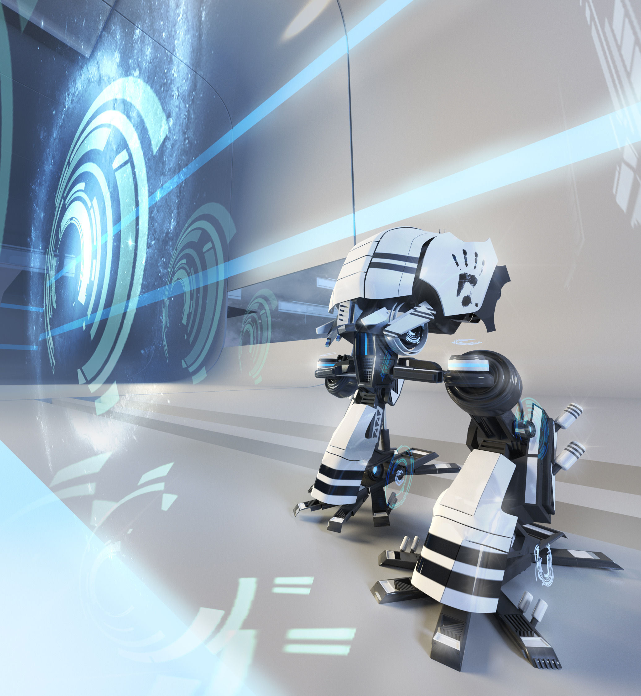 black n white mech robot rigged free 3D model animated rigged | CGTrader