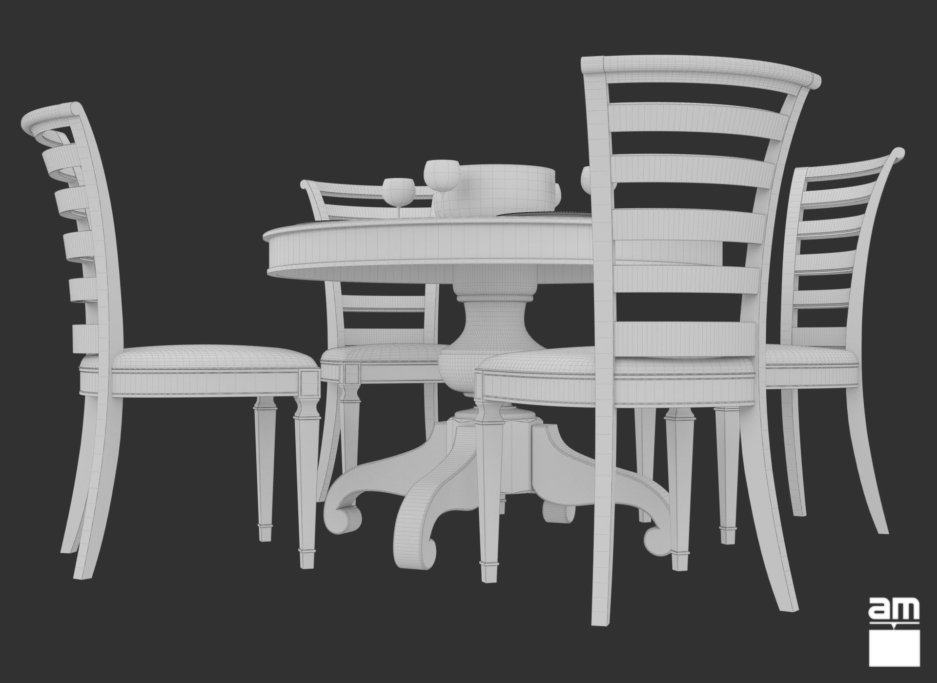 Round Table and Chair Set 3D model | CGTrader