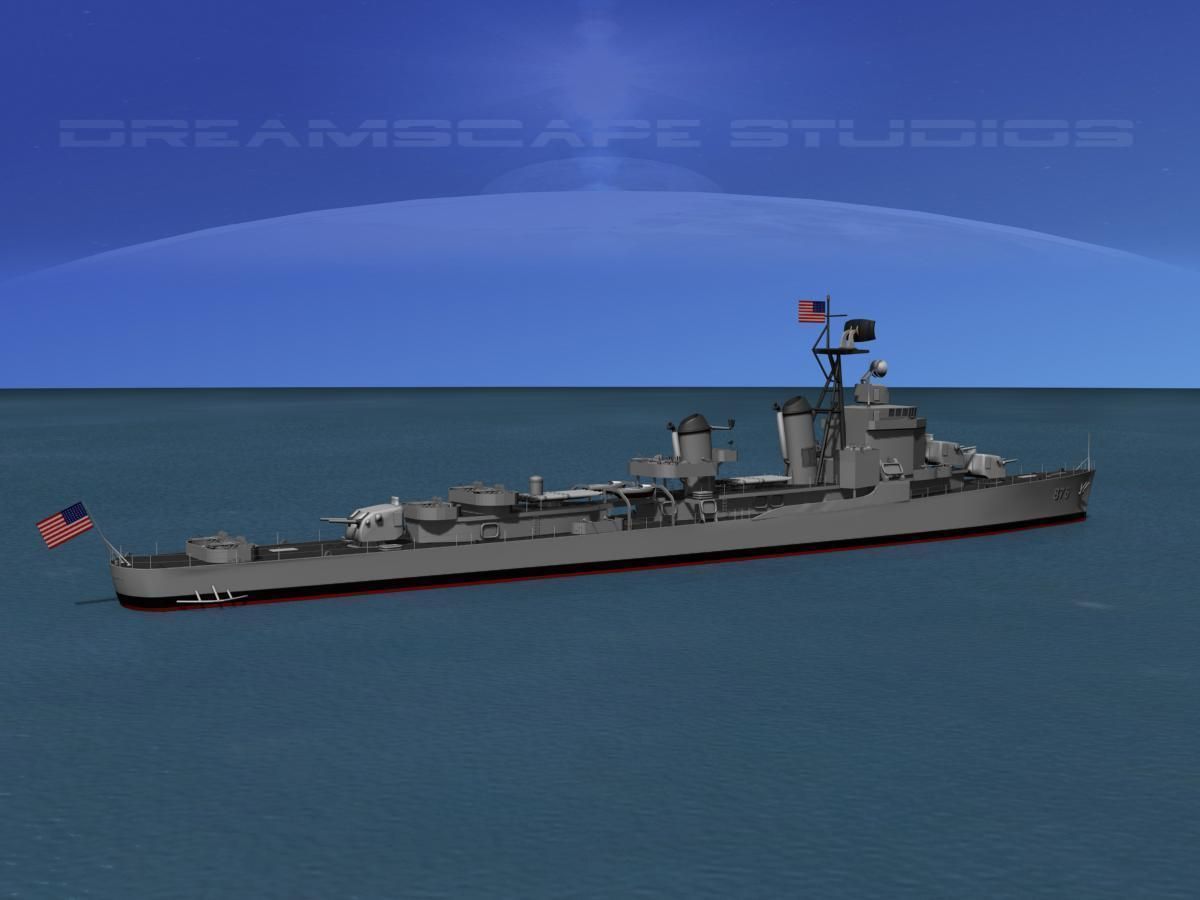 Gearing Class Destroyer DDR-876 USS Rogers 3D model rigged | CGTrader