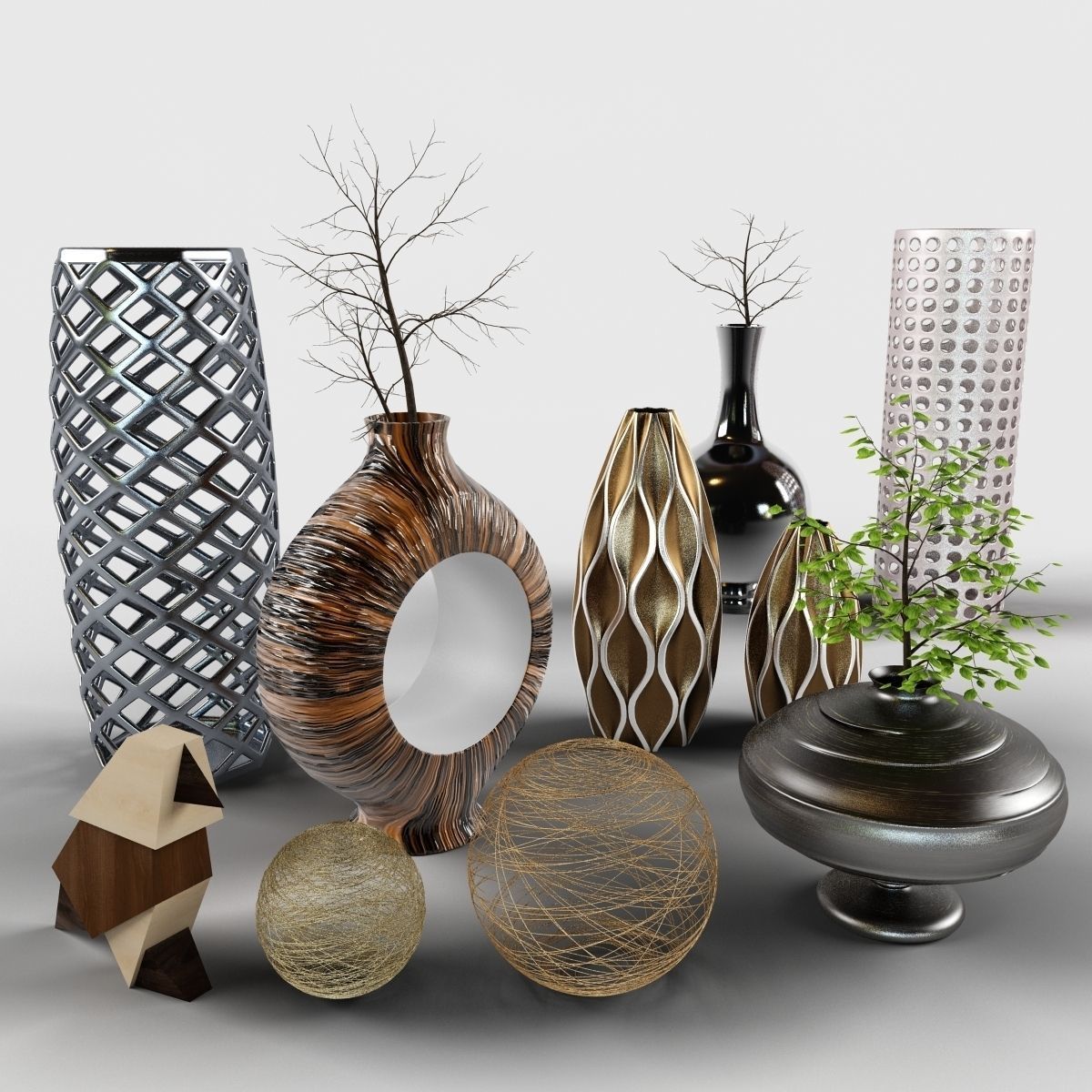 Decor set - cody bird vases branch 3D model | CGTrader