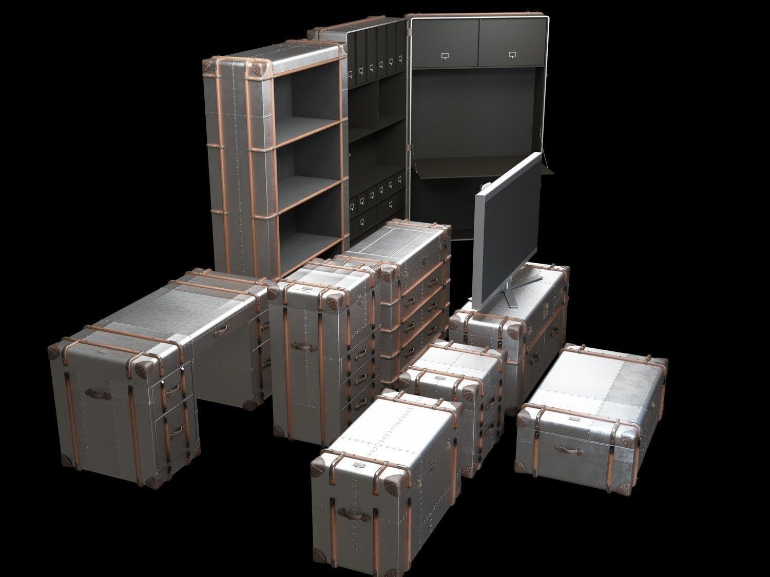 RICHARDS-TRUNK-METAL-Collection set of furniture in industria... 3D ...