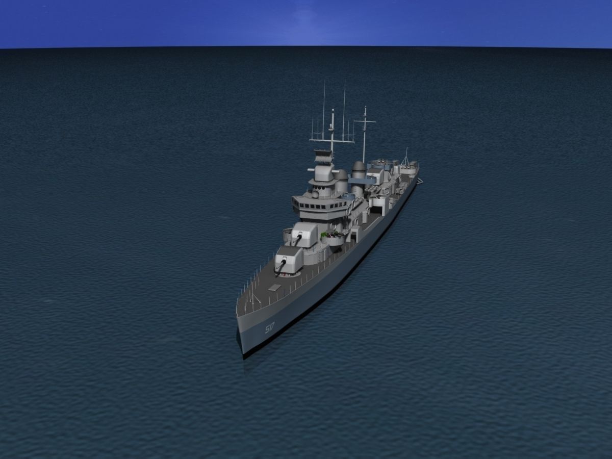Fletcher Class Destroyer DD-517 USS Walker 3D model rigged | CGTrader