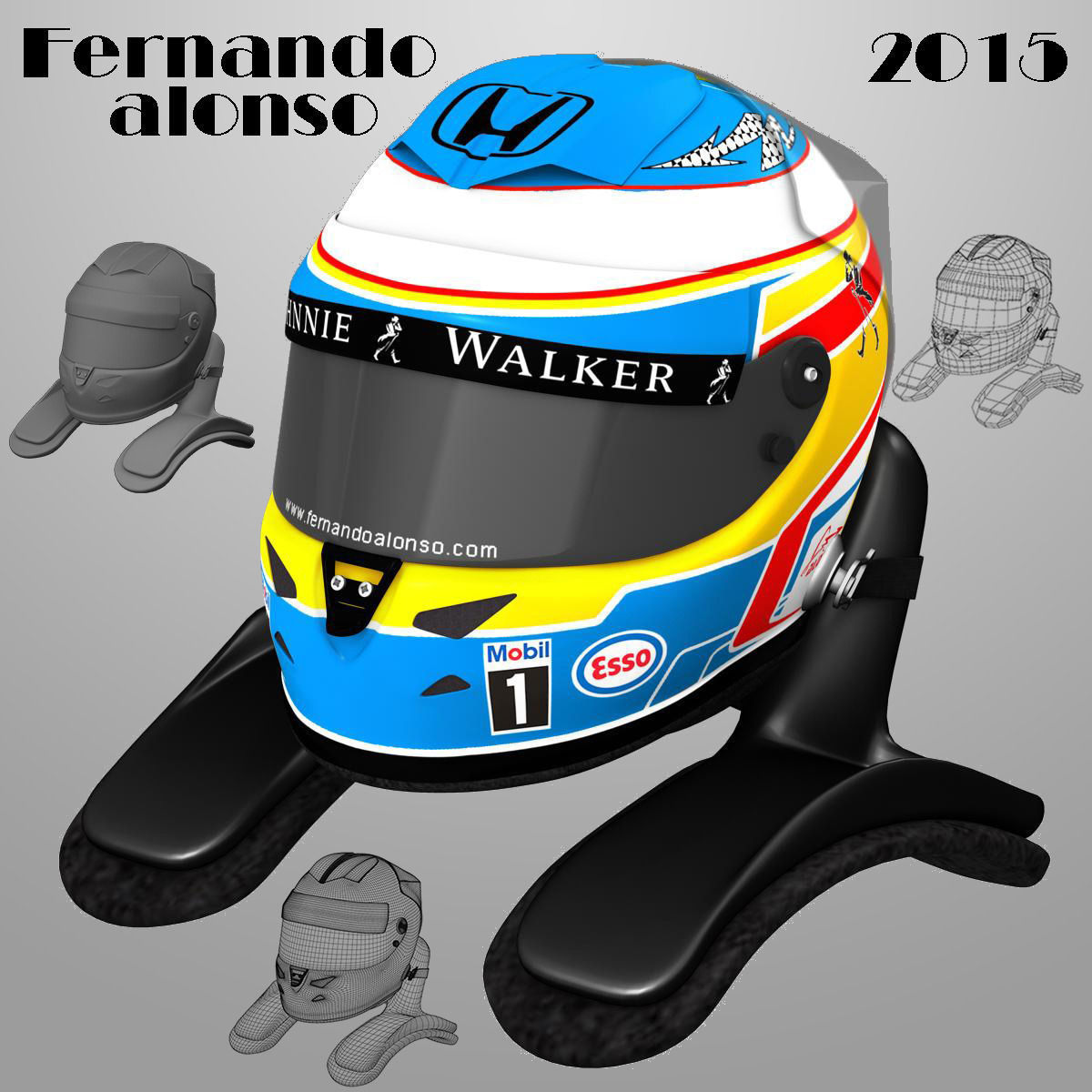 3D model Fernando Alonso Helmet 2015 VR / AR / low-poly | CGTrader