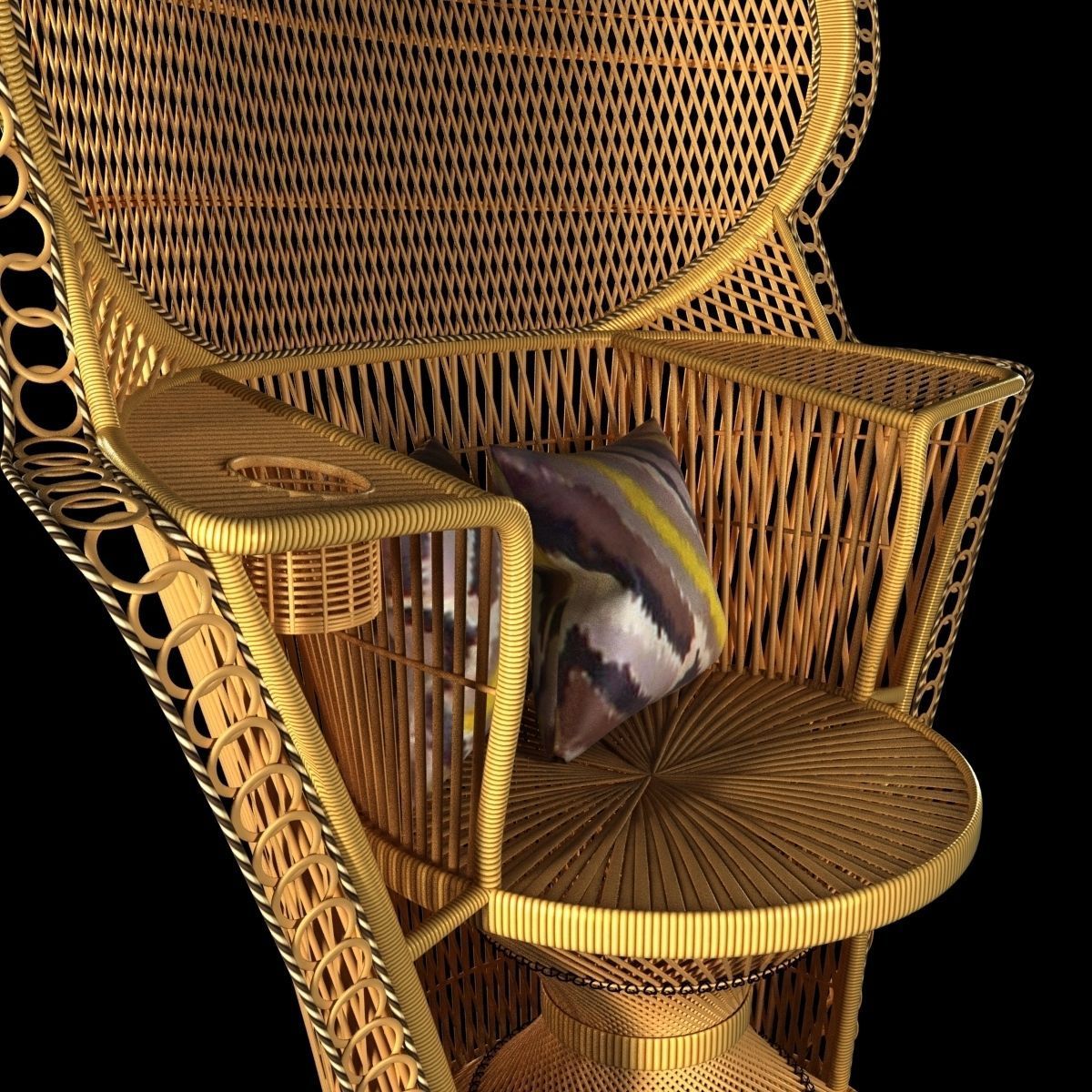 Wicker Rattan Fan Back Peacock Chair - Vintage 3D model | CGTrader