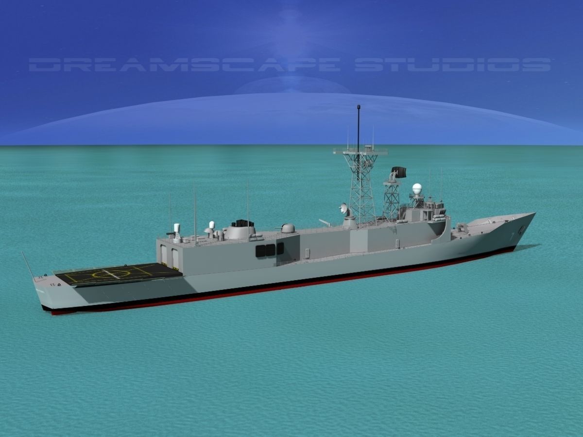FFG-7 USS Oliver Hazard Perry Frigate 3D model rigged | CGTrader
