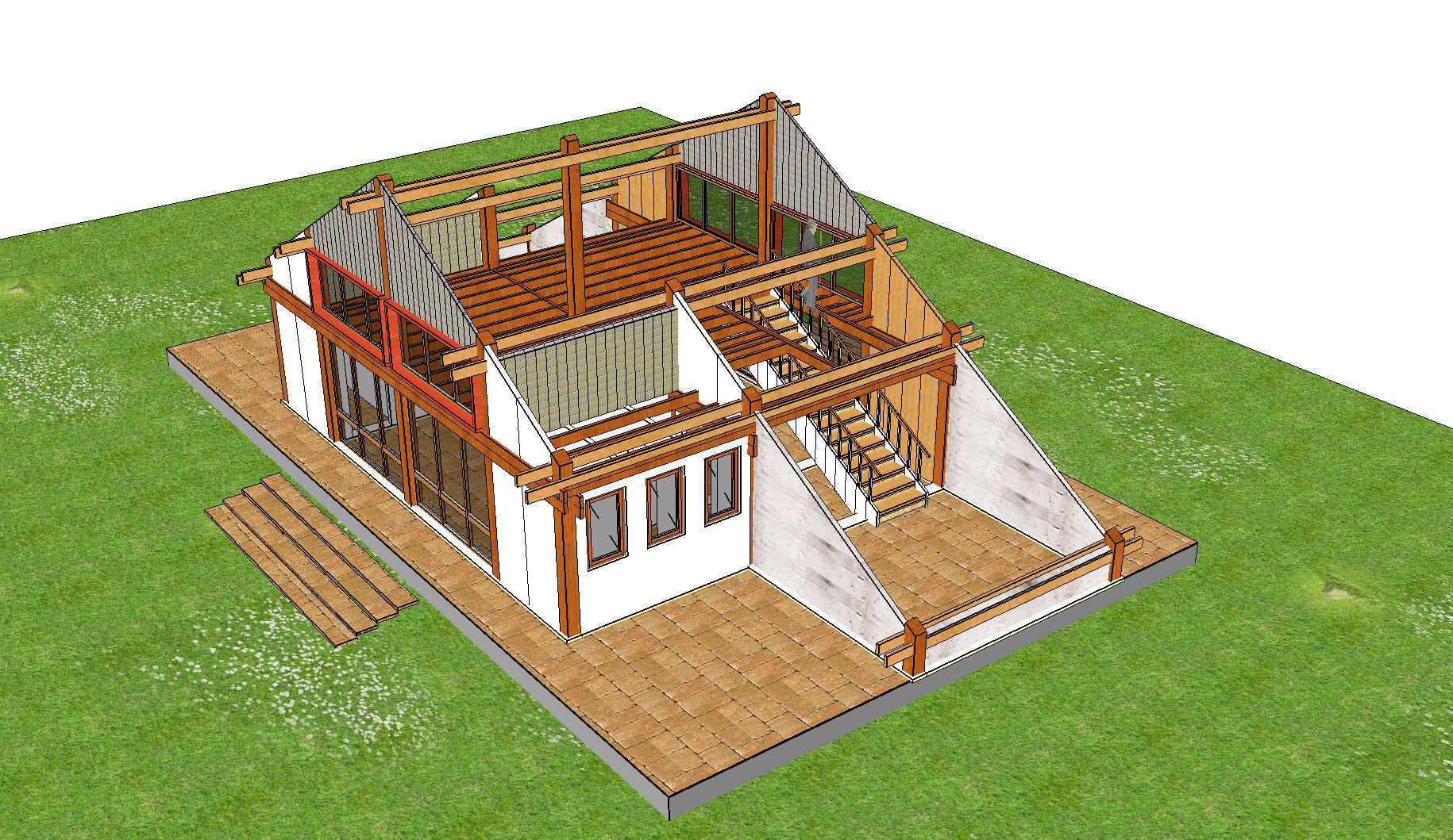 Timber Frame Office Building 3D Model animated 3DS C4D STL DAE DWG SKP ...