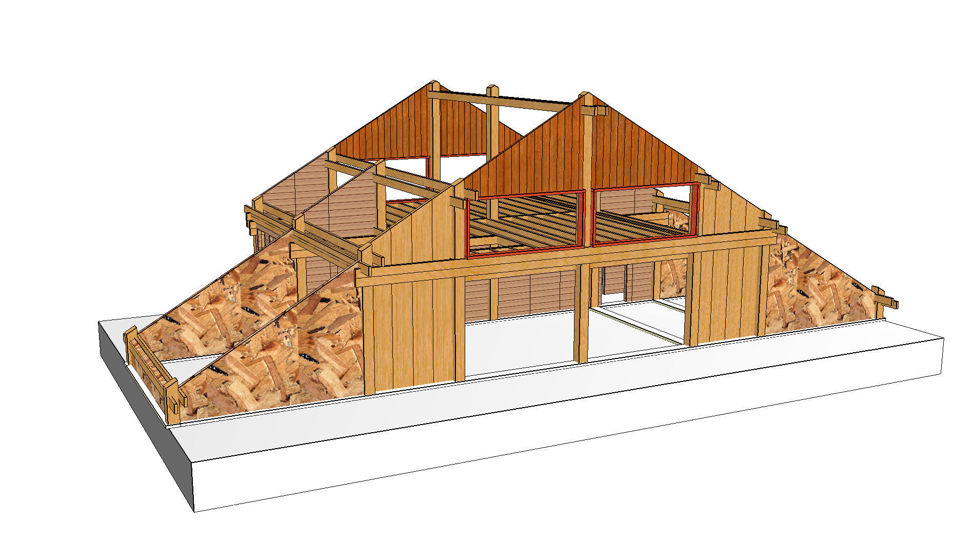 Timber Frame Office Building 3D Model animated 3DS C4D STL DAE DWG SKP ...