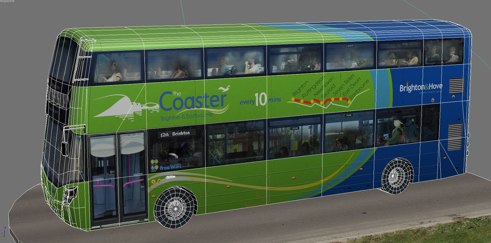 3D model Wrightbus Streetdeck Coaster Green livery VR / AR / low-poly ...