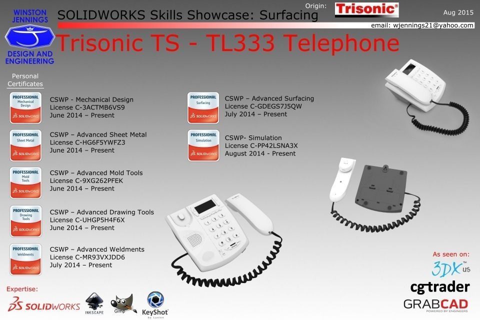 SW Skills - Trisonic TS-TL333 Telephone free 3D model | CGTrader