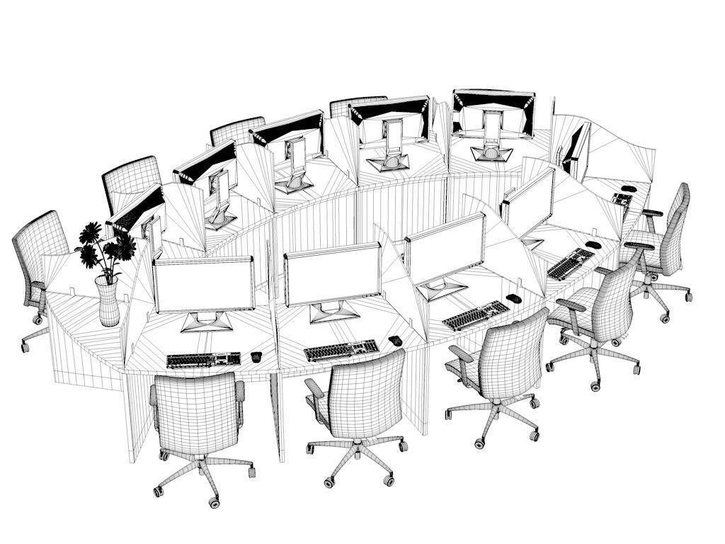 Curved workstation desk 3D model | CGTrader