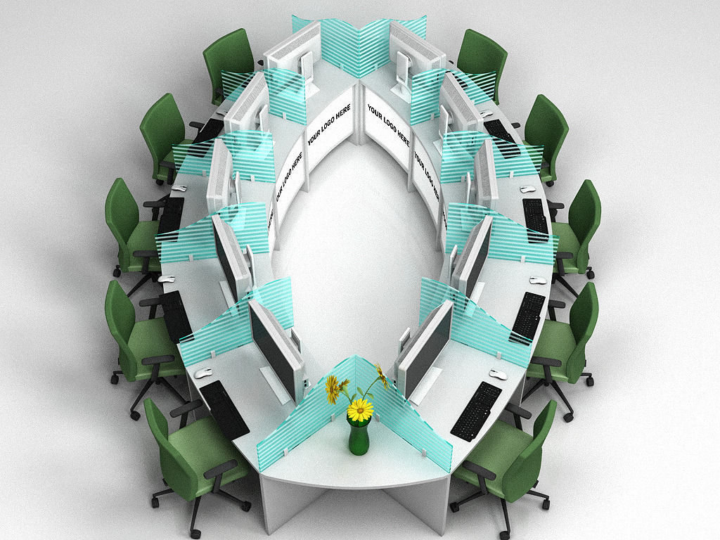 Curved workstation desk 3D model | CGTrader