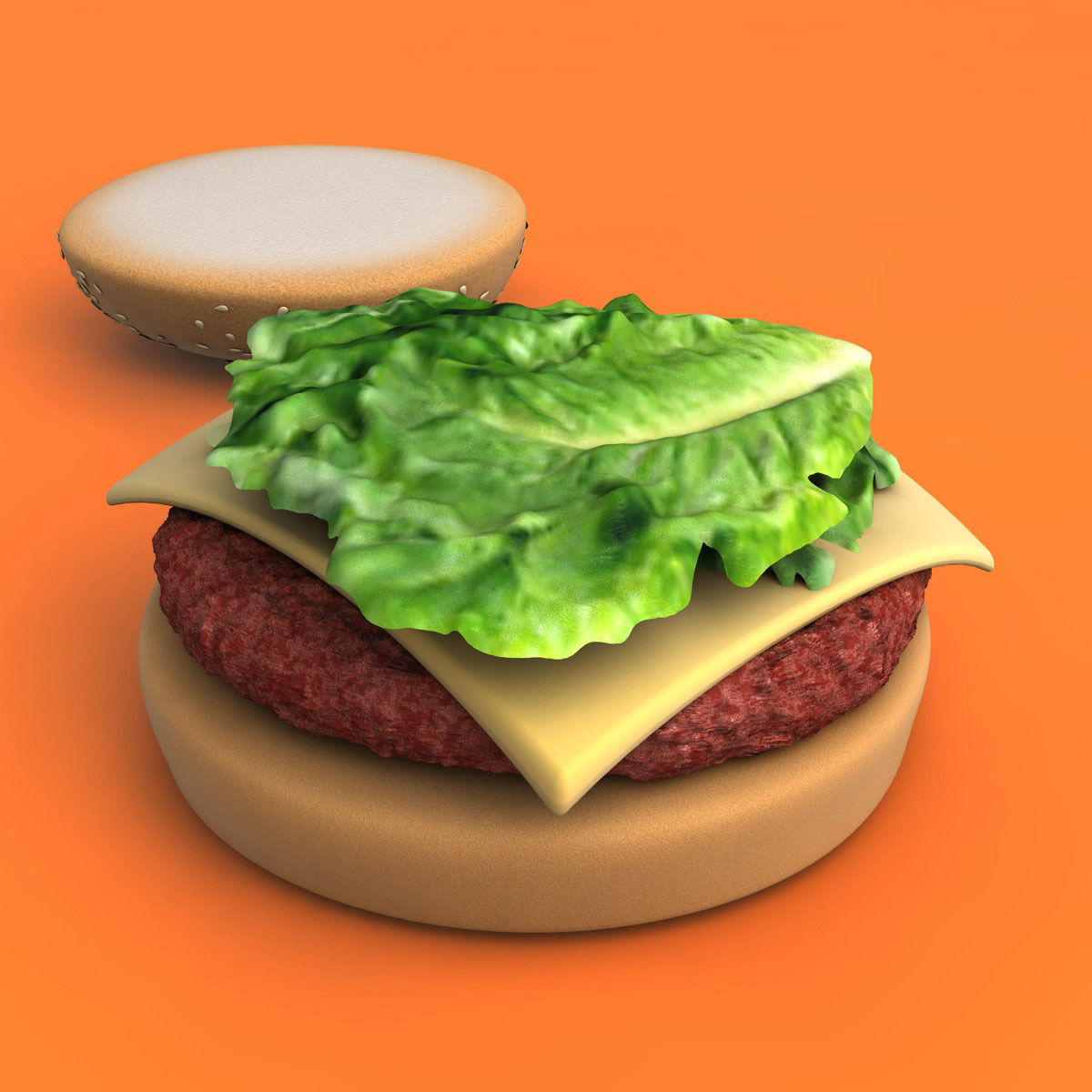 Hamburger with lettuce and cheese 3D model | CGTrader