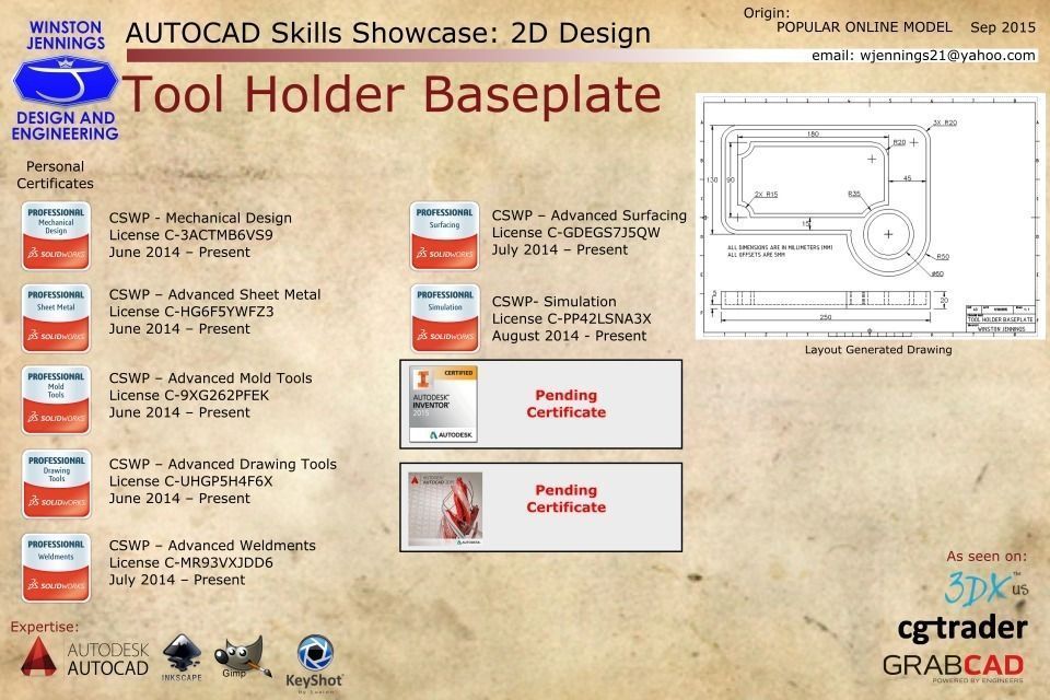 AUTOCAD Skills Showcase - Tool Holder Baseplate free 3D model | CGTrader