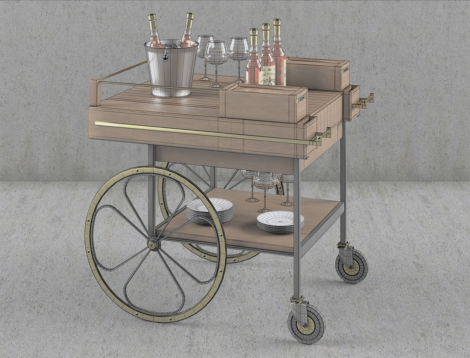 Retro modern bar cart designed for Baron 3D model | CGTrader