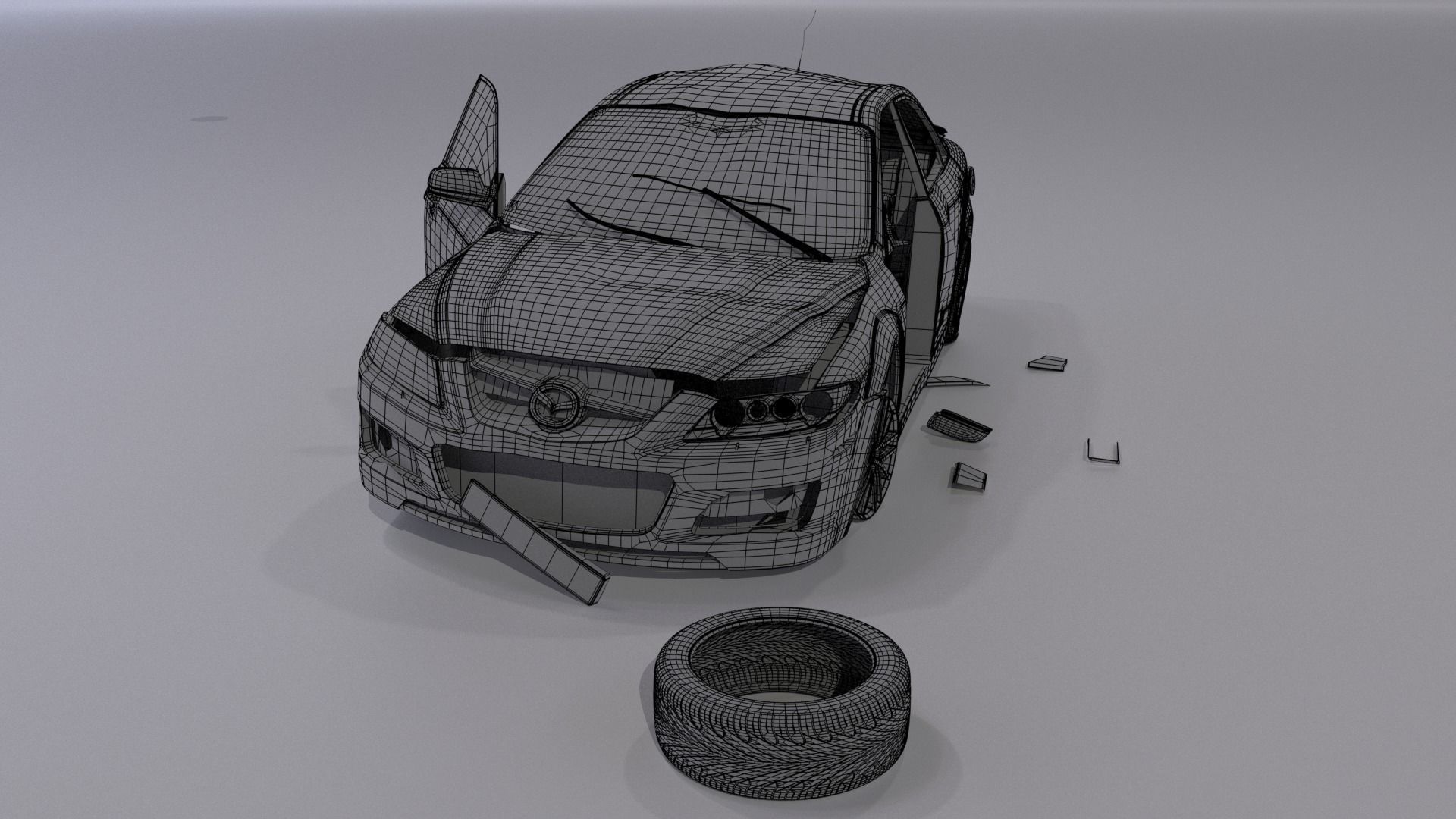 Wrecked destroyed Sedan car 3D model | CGTrader