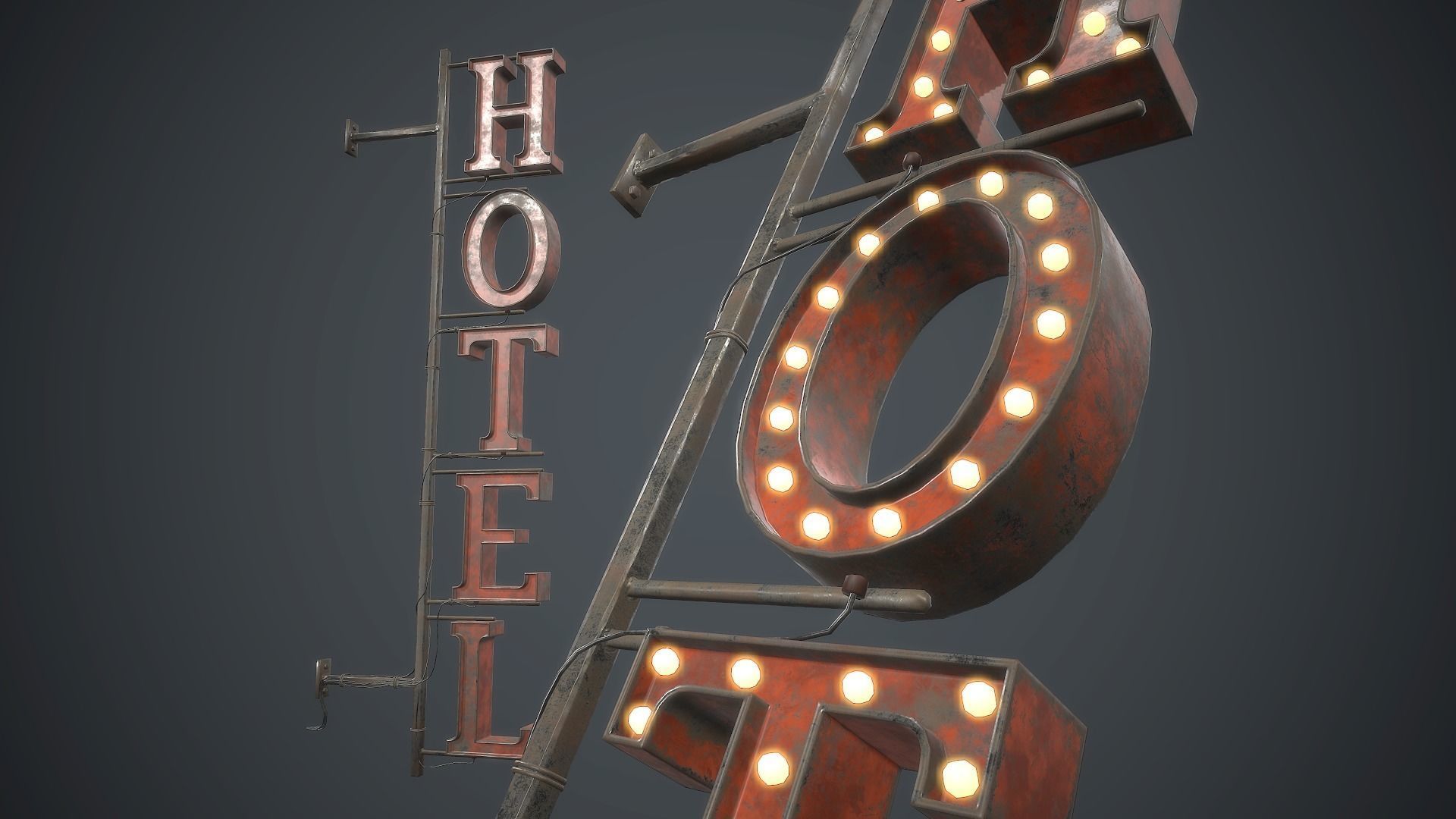 3D model Old Metal Hotel Sign PBR Game Ready VR / AR / low-poly | CGTrader