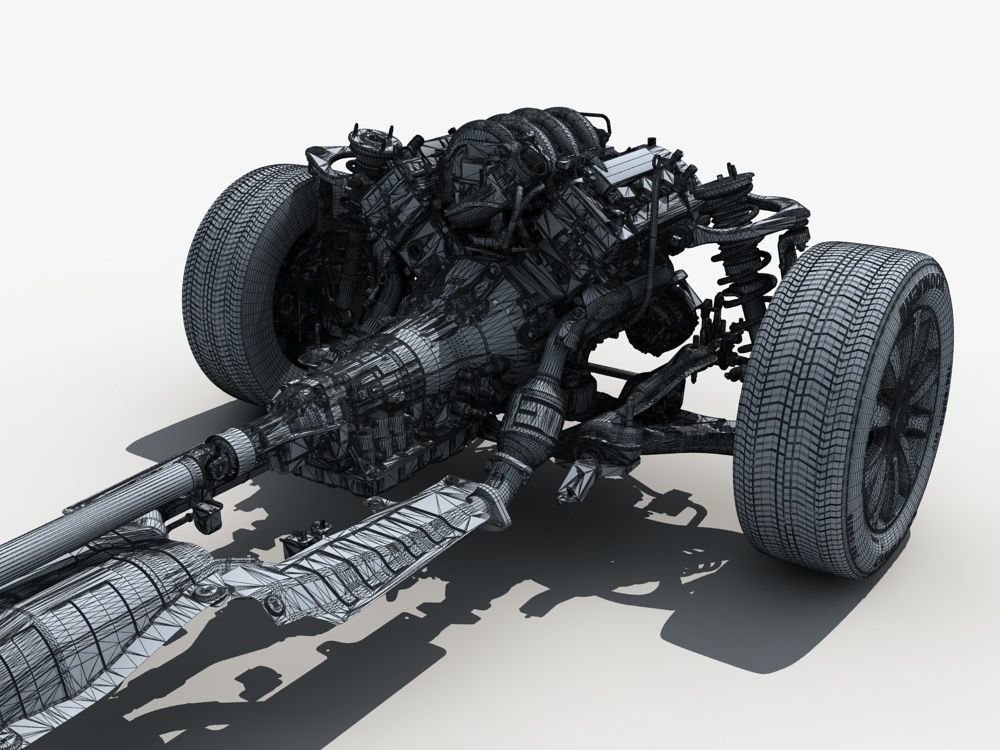 Car Chassis with Engine 3D model | CGTrader