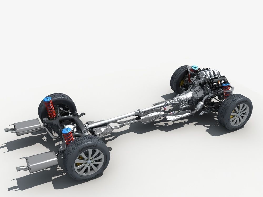Car Chassis with Engine 3D model | CGTrader