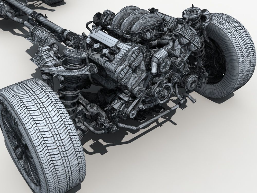 Car Chassis with Engine 3D model | CGTrader