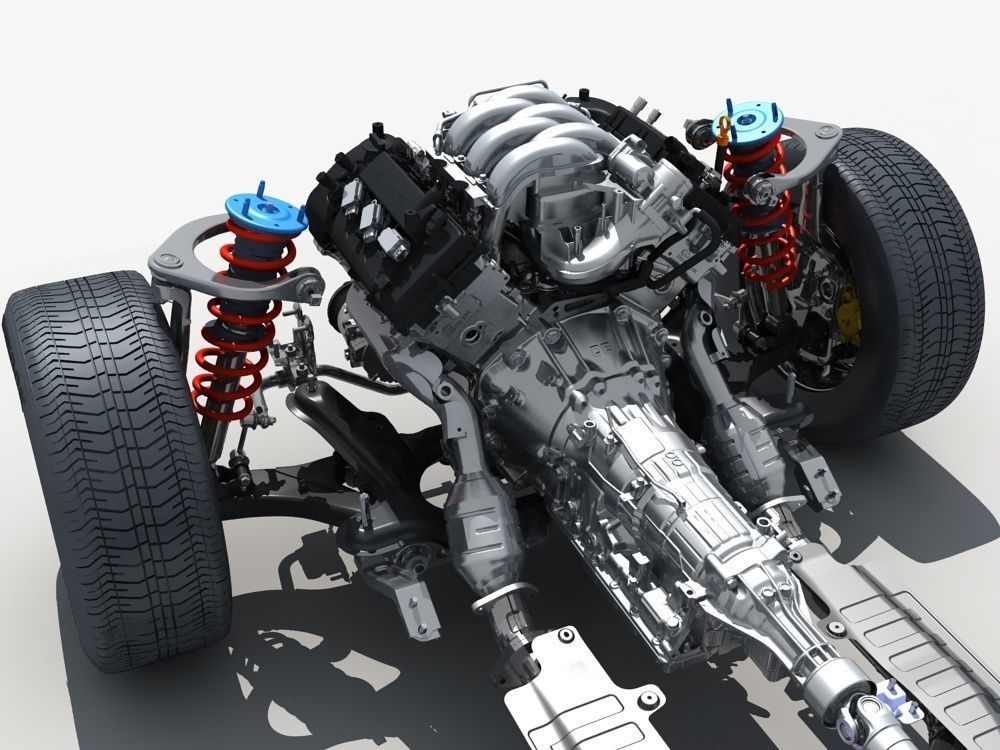 Car Chassis with Engine 3D model | CGTrader