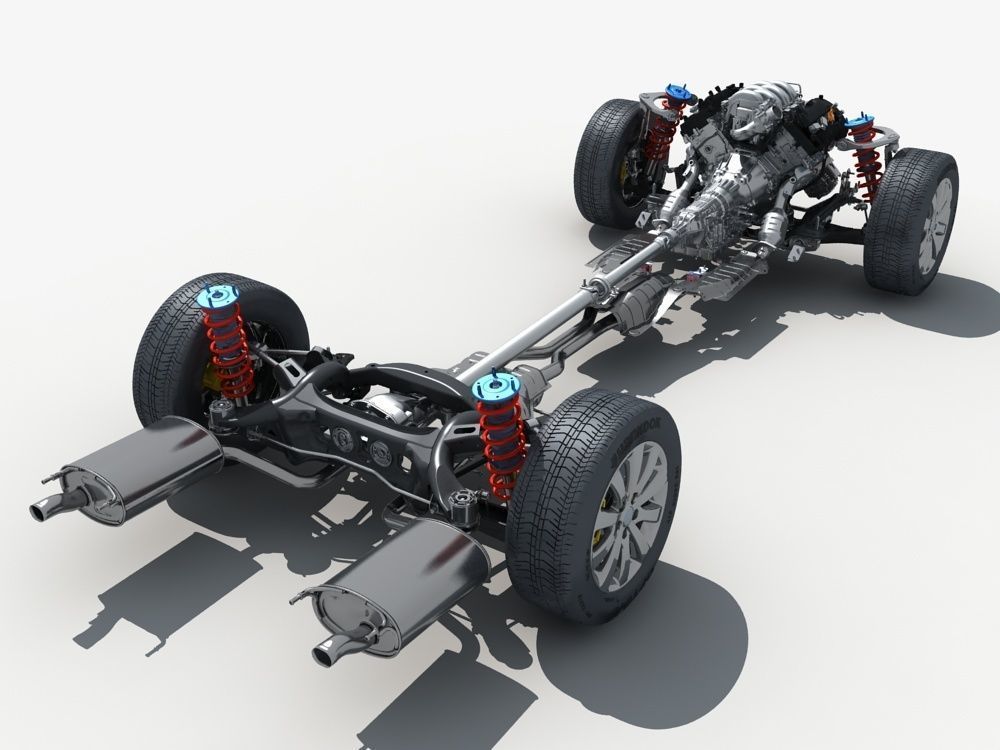 Car Chassis with Engine 3D model | CGTrader